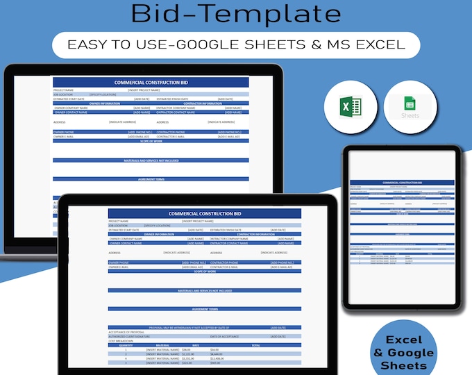 Construction Cost Estimate Template: Excel Spreadsheet Planner - Etsy Canada