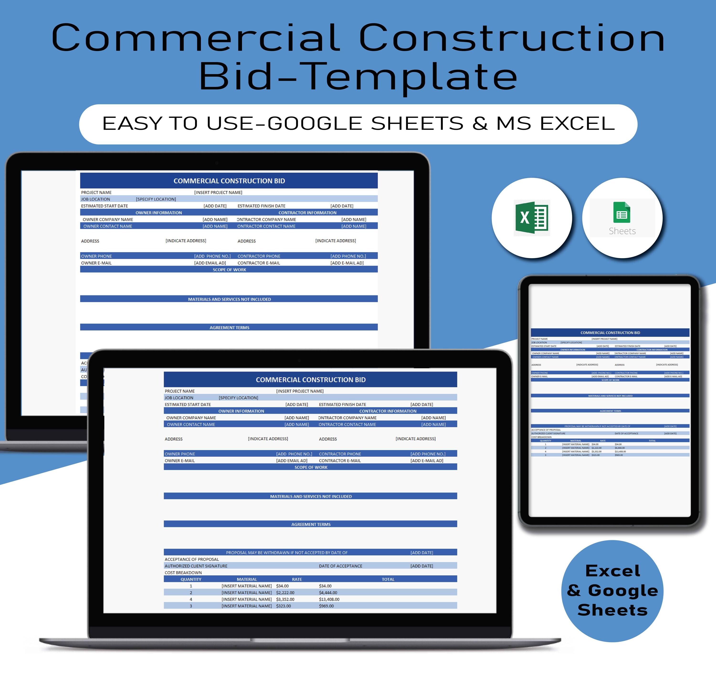 Commercial Construction Bid Template, Construction Cost Estimate ...