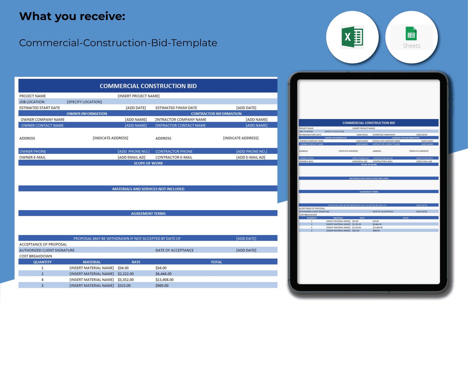 Commercial Construction Bid Template, Construction Cost Estimate ...