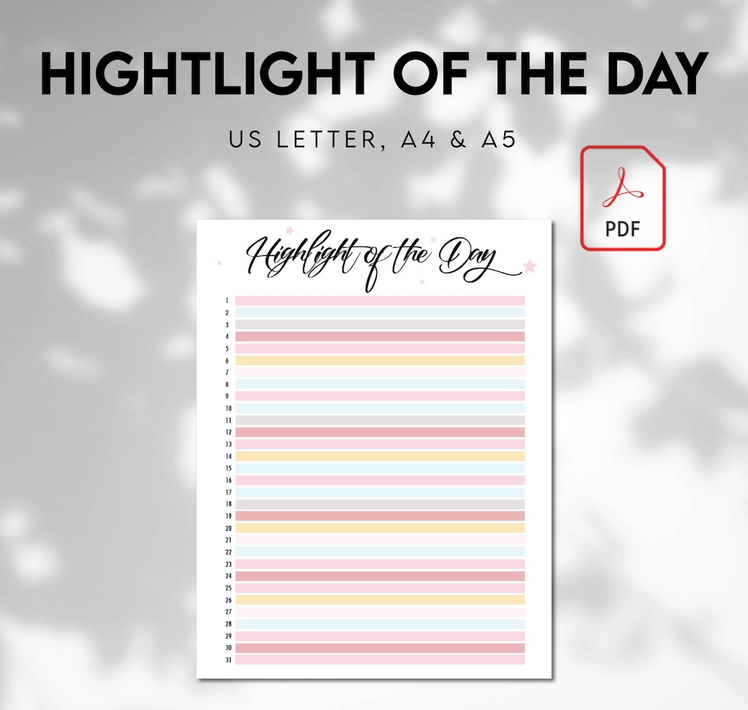 Highlight of the Day, Daily Tracker, Daily Highlight Tracker, PRINTABLE ...