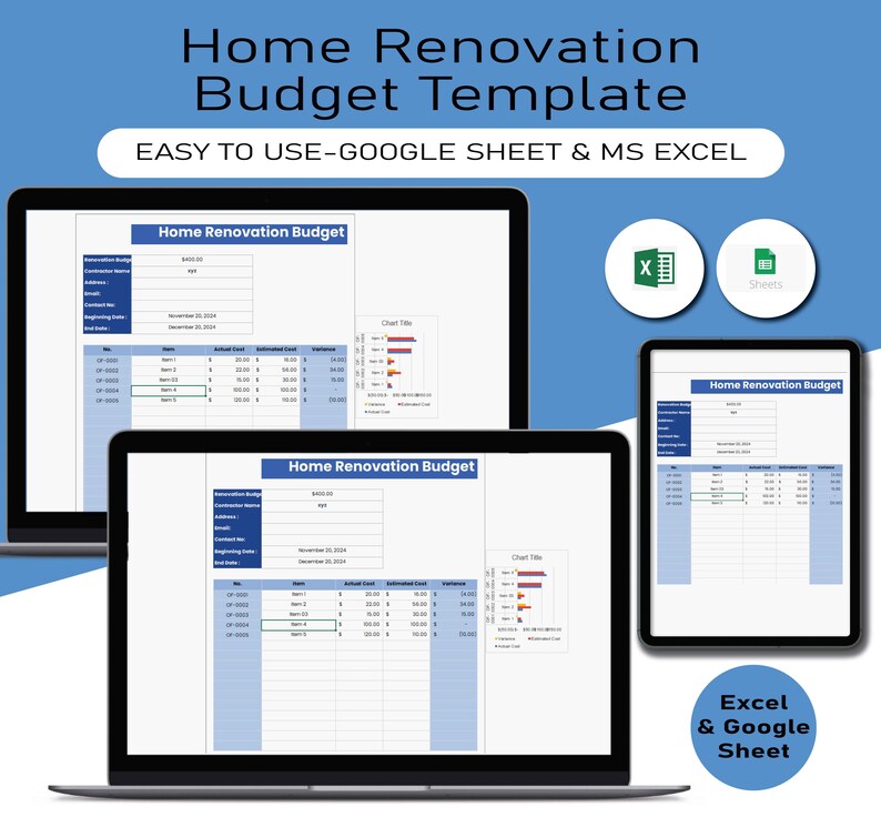 Home Renovation Budget Template, Home Remodel Planner Budget, Home ...