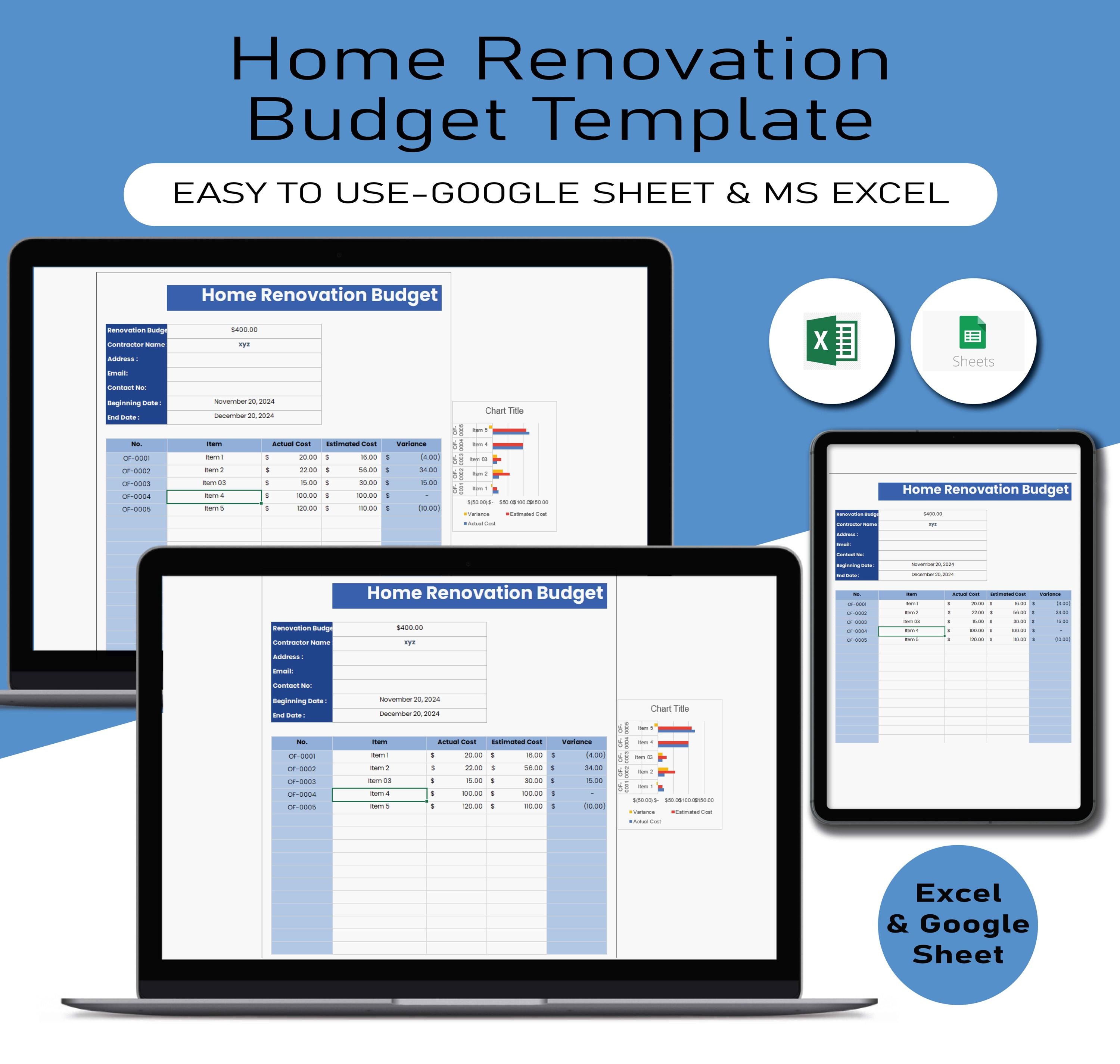 Home Renovation Budget Template, Home Remodel Planner Budget, Home ...