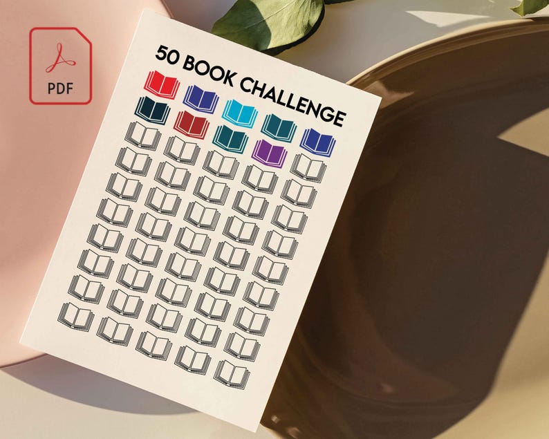 50 Book Reading Challenge, Reading Log, Printable Planner Page ...