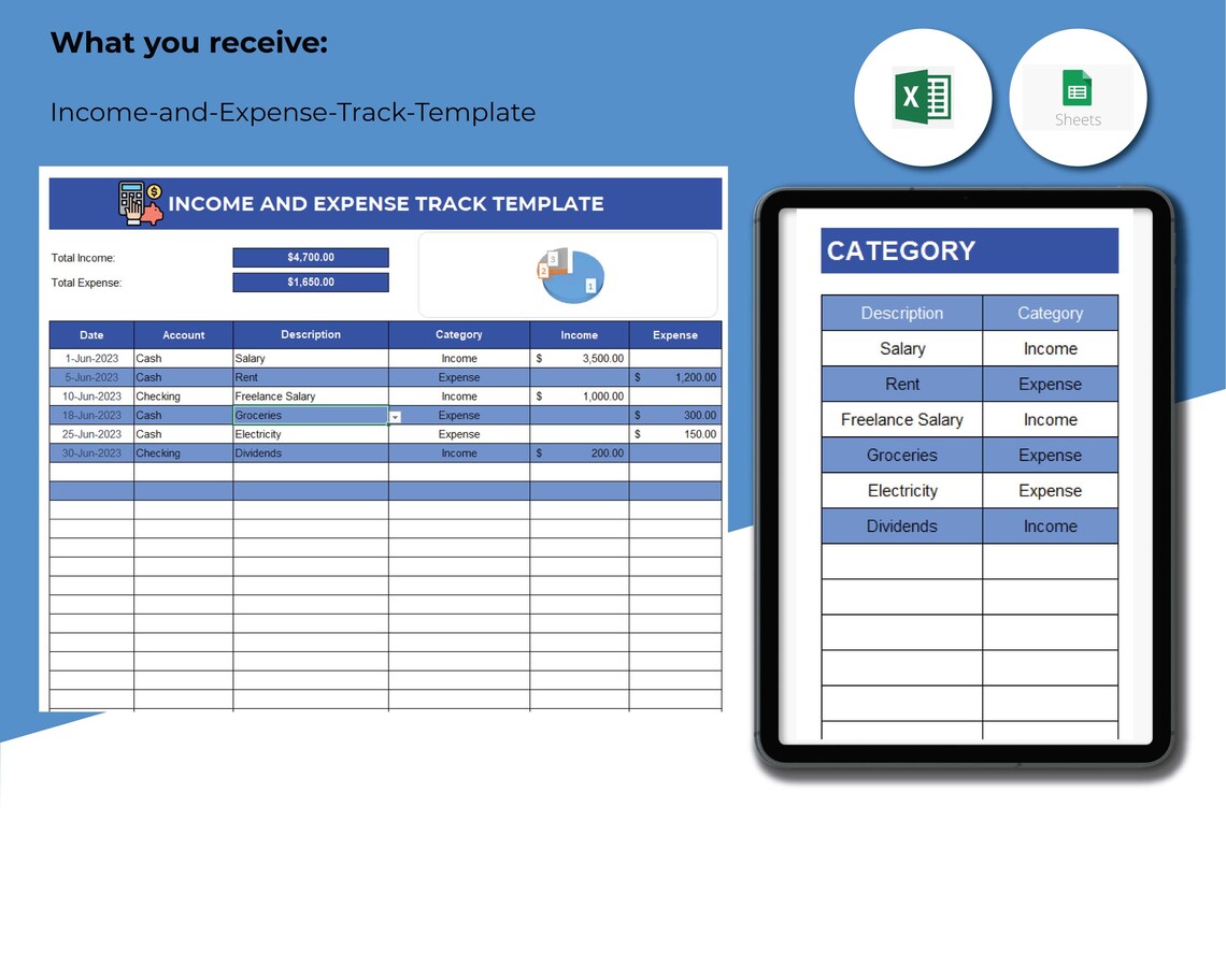 Income and Expense Tracker Google Sheet Financial Bookkeeping Journal ...