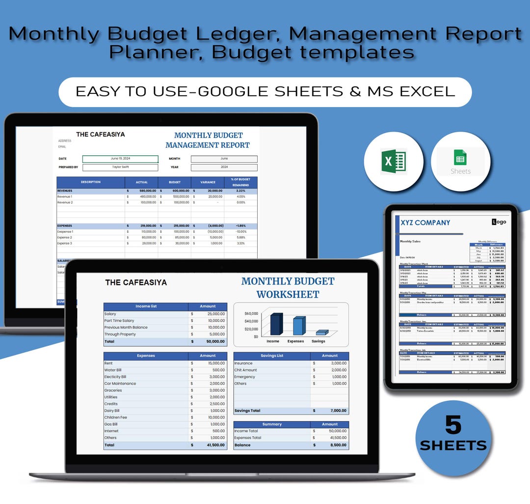 Monthly Budget Ledger, Monthly Budget Management Report, Google Sheets ...