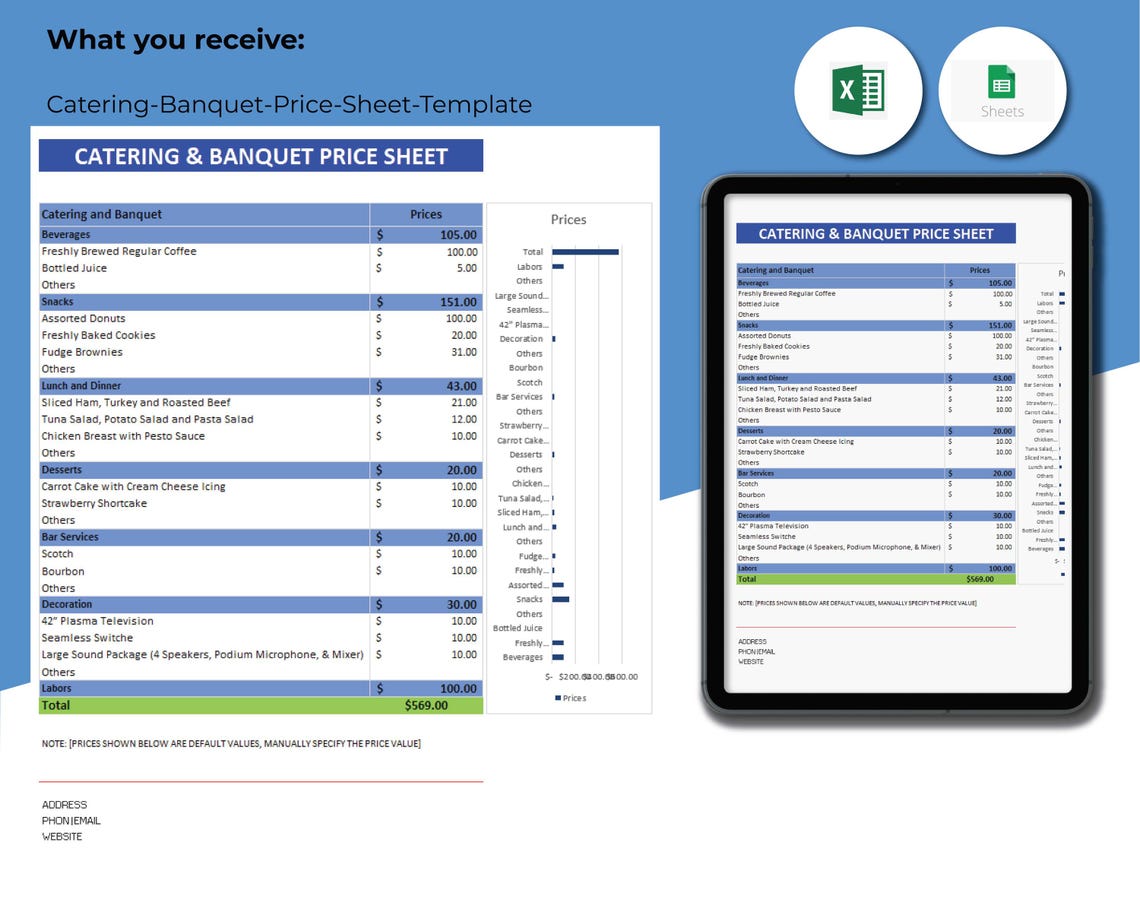 Catering Banquet Price Sheet, Catering Business Budget, Catering ...