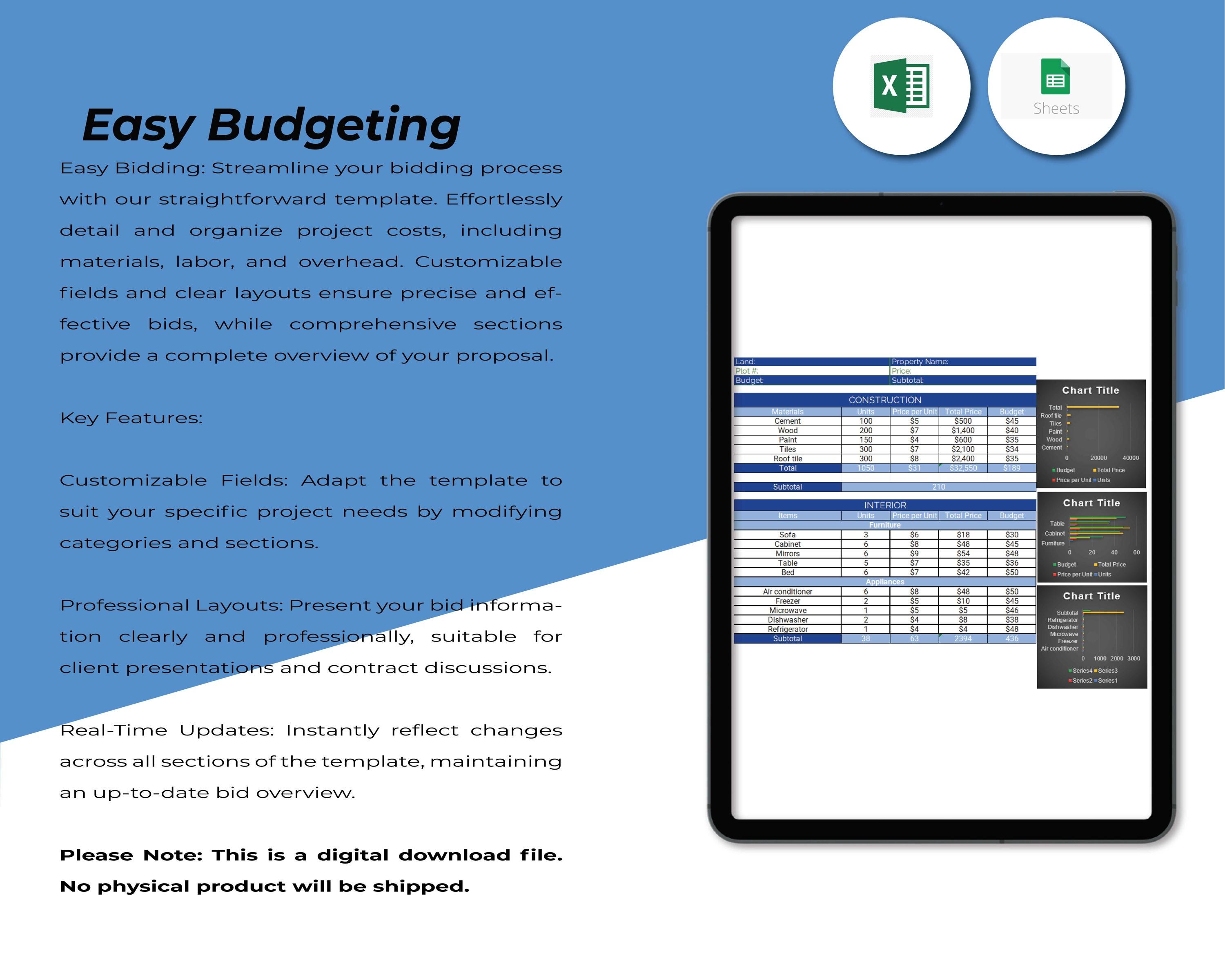 Home Construction Budget Template Excel, Editable Home Construction ...