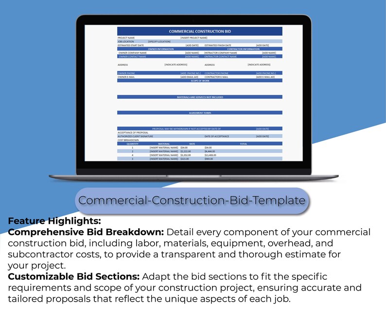 Commercial Construction Bid Template, Construction Cost Estimate ...