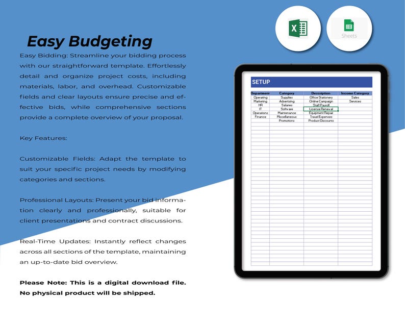 Business Budget Template, Business Budget Spreadsheet, Financial ...