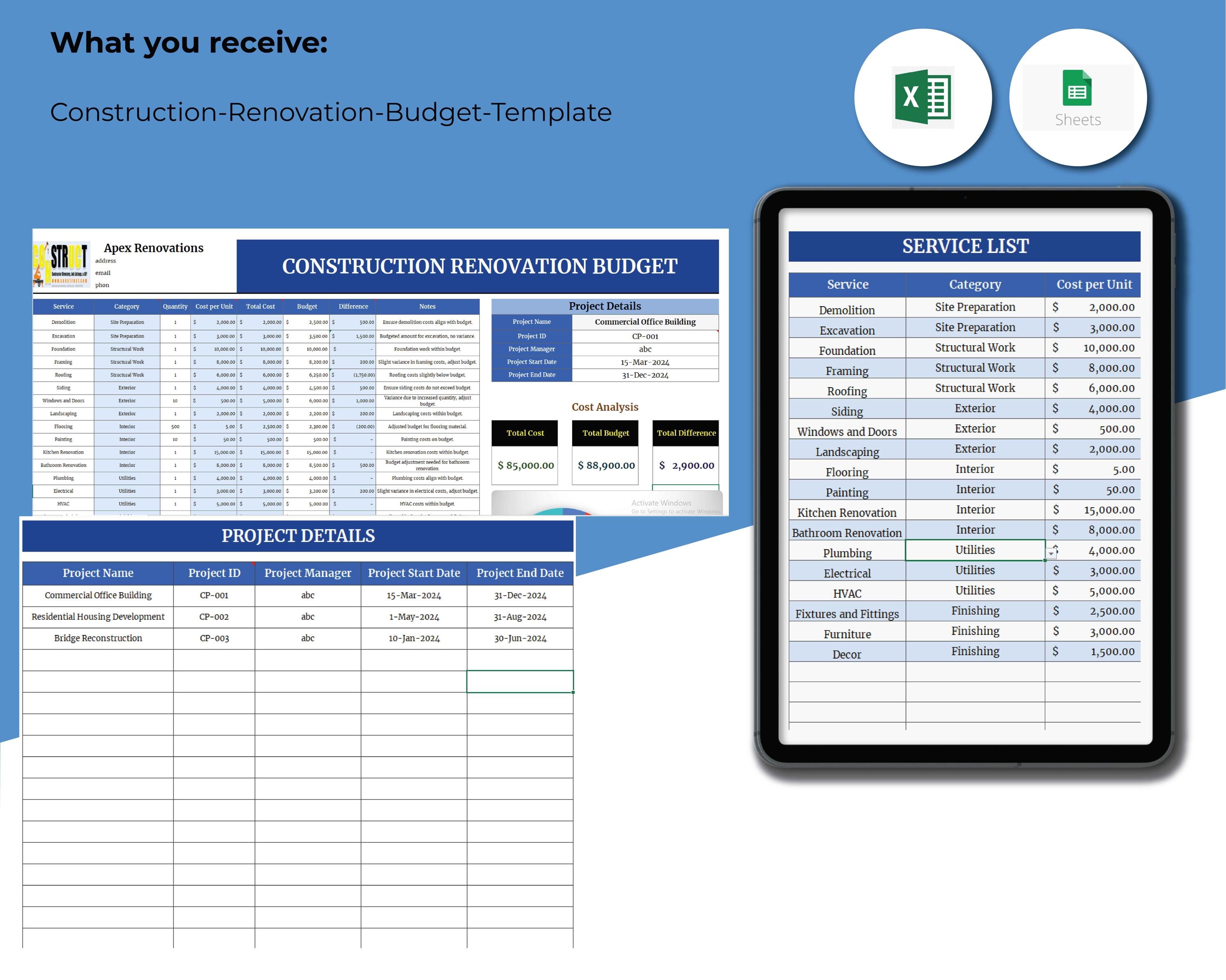 Construction Renovation Budget Template, Construction Budget ...