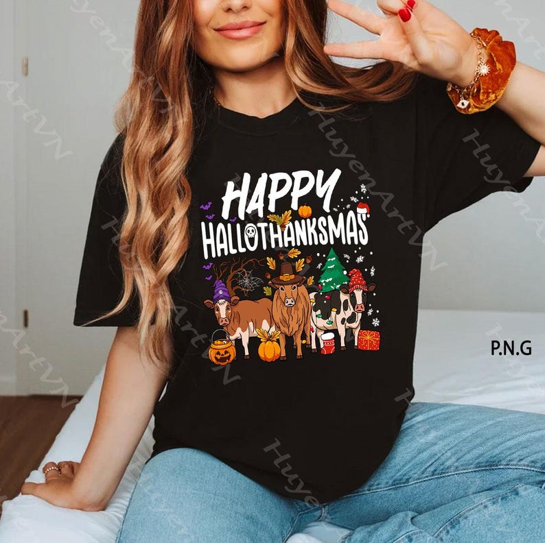 Happy Hallothanksmas Cow PNG, Cow Clipart, Fall PNG, Heifer, Halloween ...