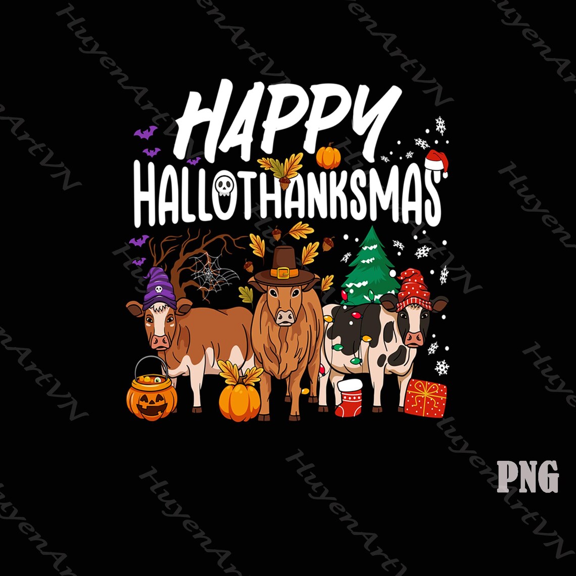 Happy Hallothanksmas Cow PNG, Cow Clipart, Fall PNG, Heifer, Halloween ...