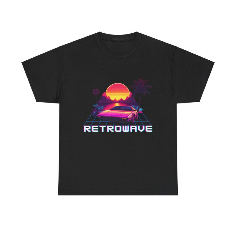 Black Retrowave Unisex Tee, '80s Sunset & Palm Trees Design, Vintage T ...