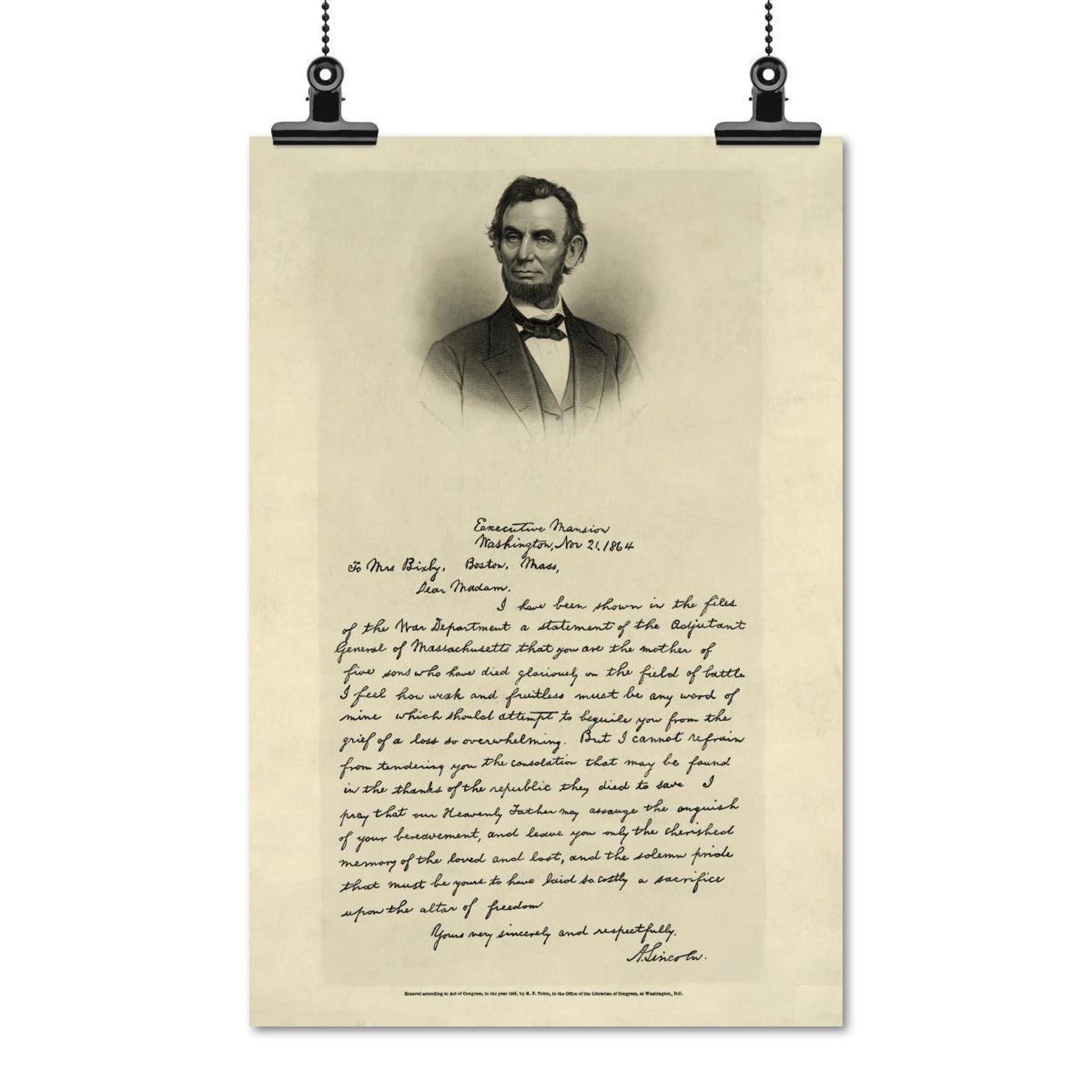 Print: Letter From Abraham Lincoln to Mrs. Bixby, With Bust-length ...