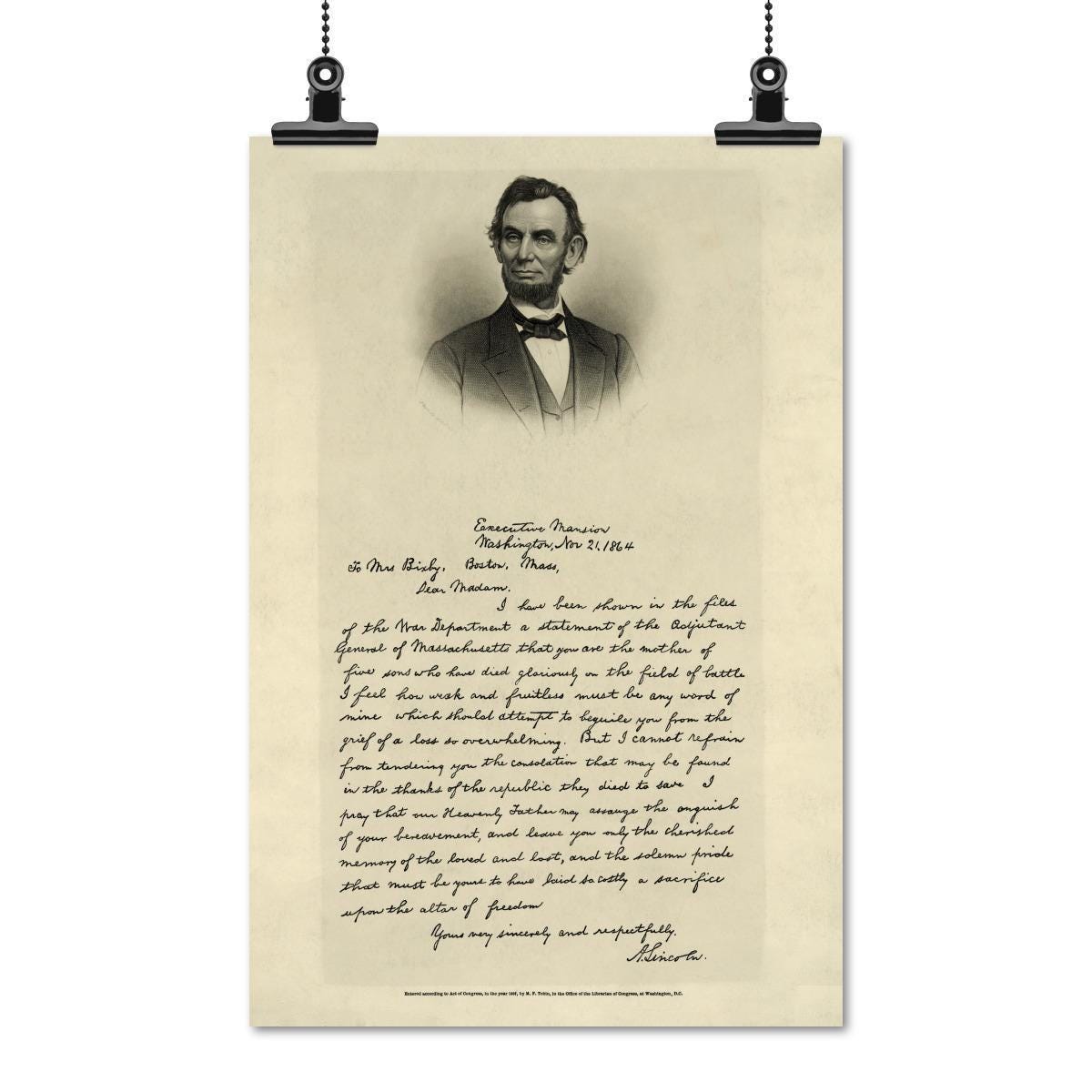 Print: Letter From Abraham Lincoln to Mrs. Bixby, With Bust-length ...