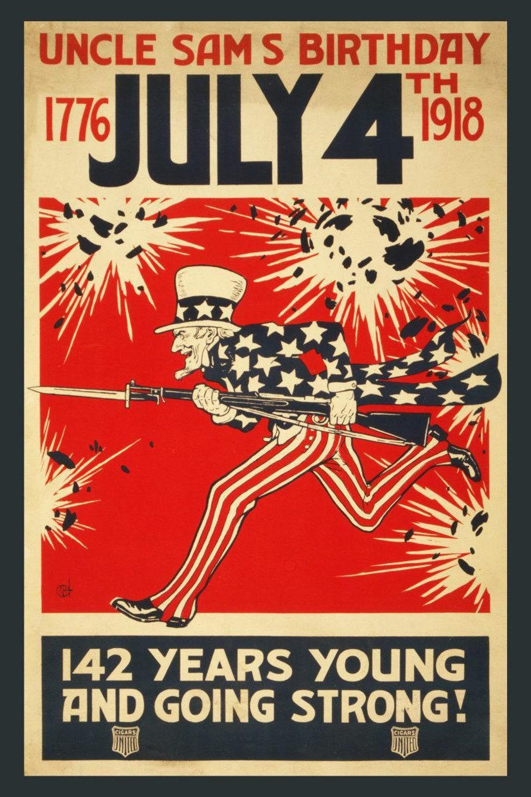 Print: Uncle Sam's Birthday July 4th 1776-1918 142 Years Young and ...