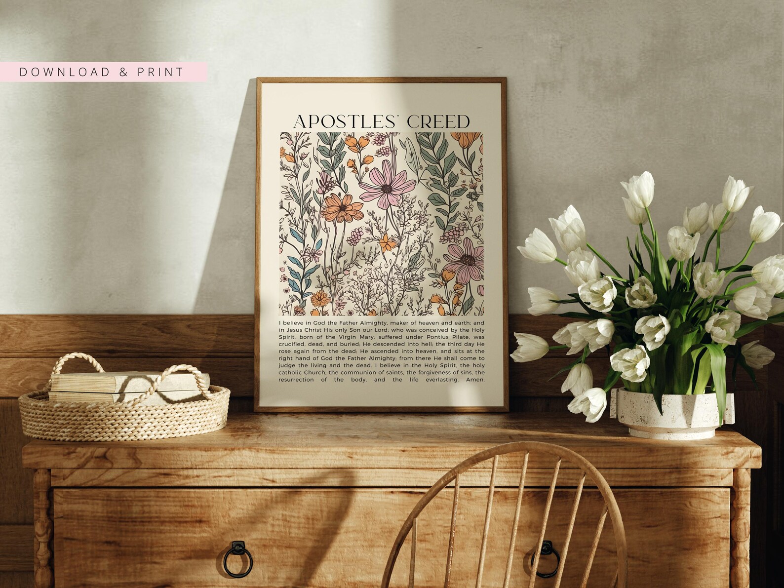 Apostles' Creed Floral Christian Wall Art, Bible Verse Print ...
