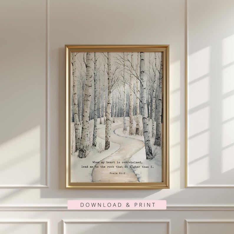 When My Heart is Overwhelmed, Psalm 61:2, Bible Verse Wall Art, Winter ...
