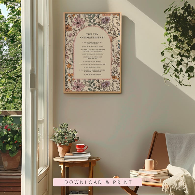 The Ten Commandments Bible Verse Wall Art, Vintage Style Scripture ...