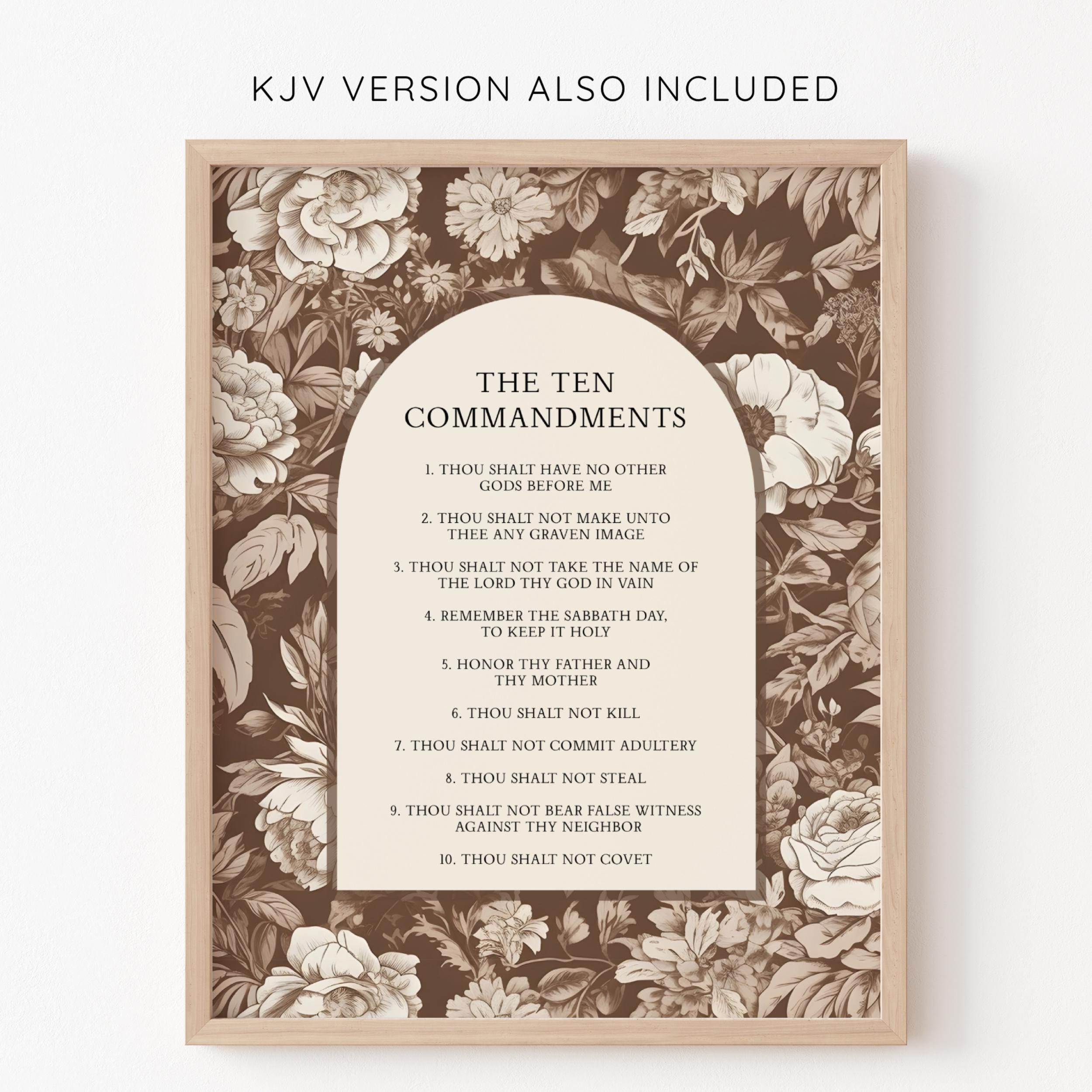 Neutral Floral Ten Commandments Wall Art, Vintage Style Christian Wall ...