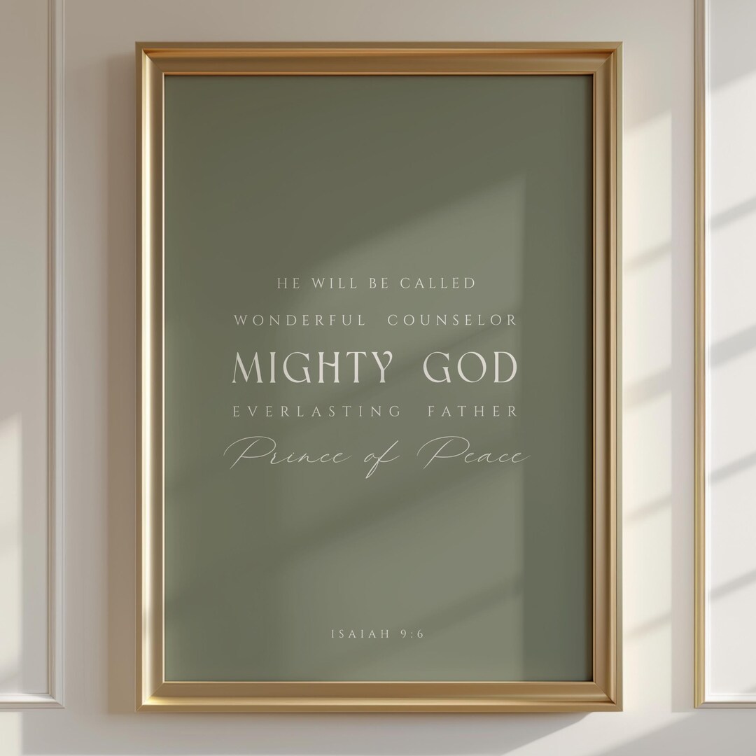 Green Christian Christmas Scripture Print, Isaiah 9:6, Wonderful ...