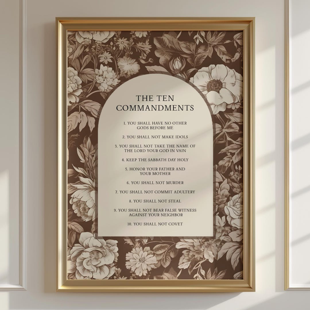Neutral Floral Ten Commandments Wall Art, Vintage Style Christian Wall ...