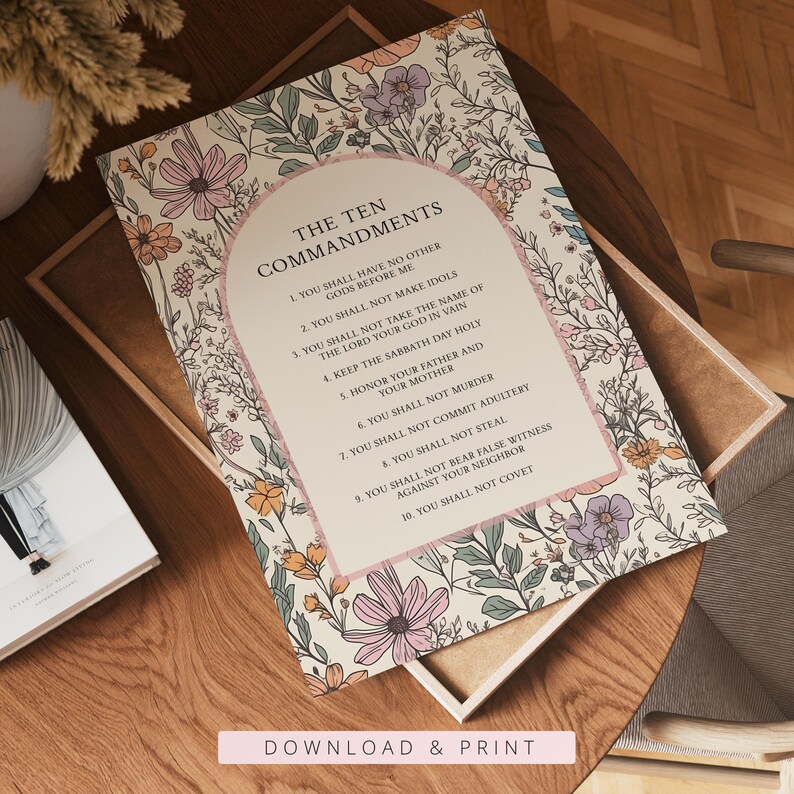The Ten Commandments Bible Verse Wall Art, Vintage Style Scripture ...