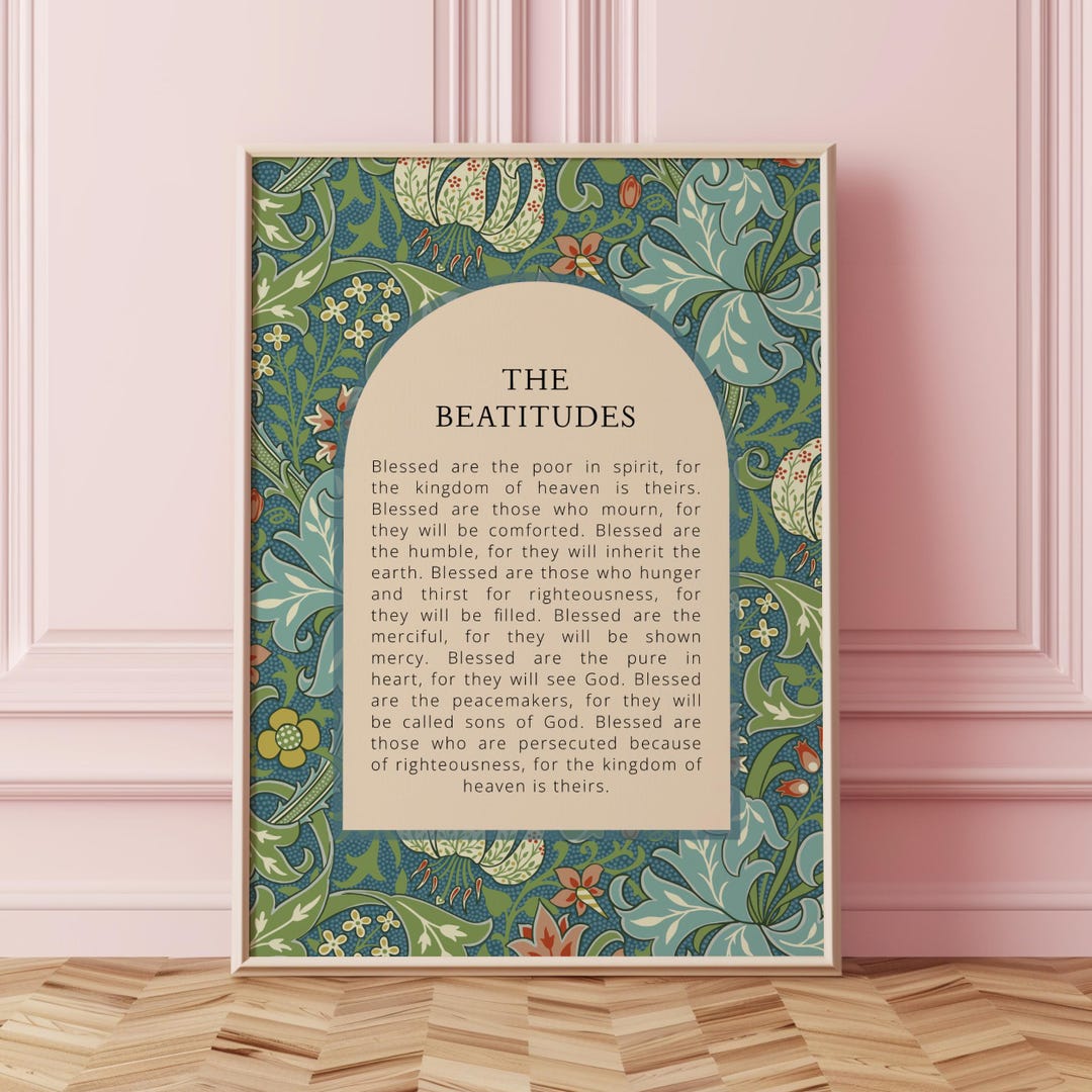The Beatitudes Print, Matthew 5:3-10 Christian Wall Art, Vintage Style ...