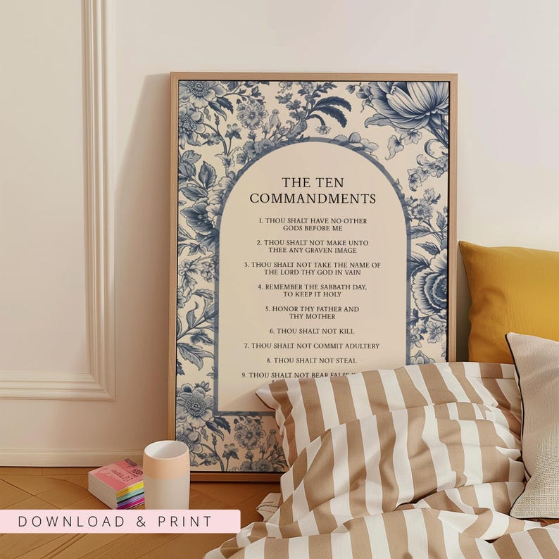 The Ten Commandments Bible Verse Wall Art, Vintage Style Scripture ...