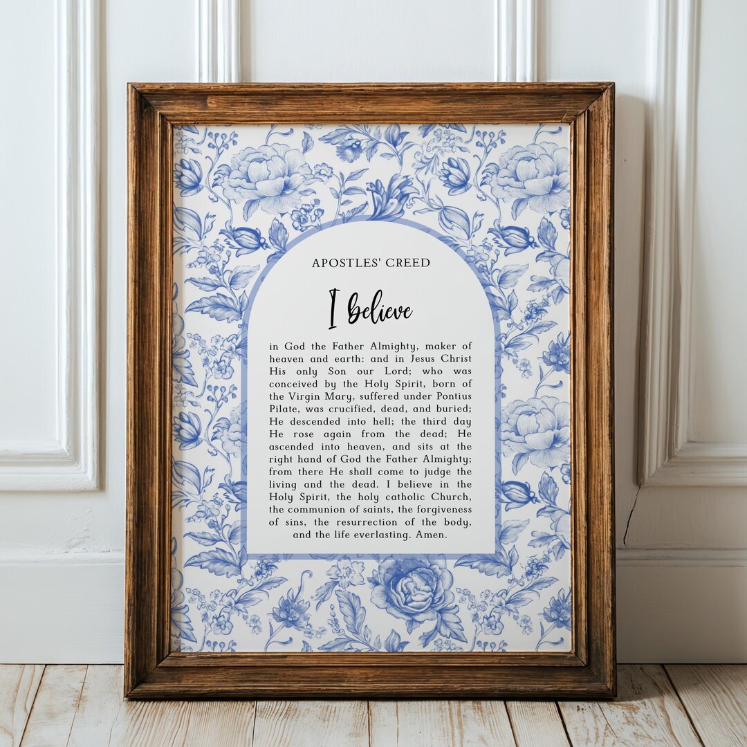 Blue Apostles' Creed Christian Wall Art, Vintage Style, Floral Bible ...