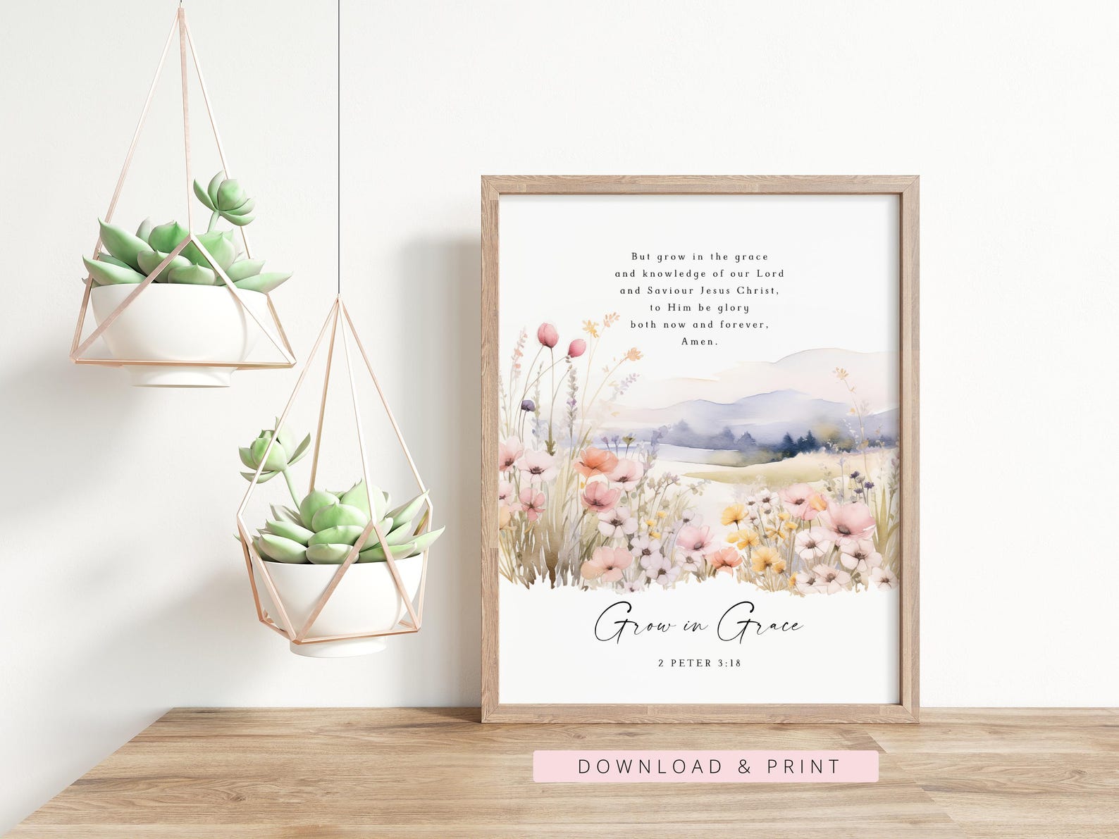 2 Peter 3:18 Grow in Grace Bible Verse Wall Art, Modern Scripture Print ...