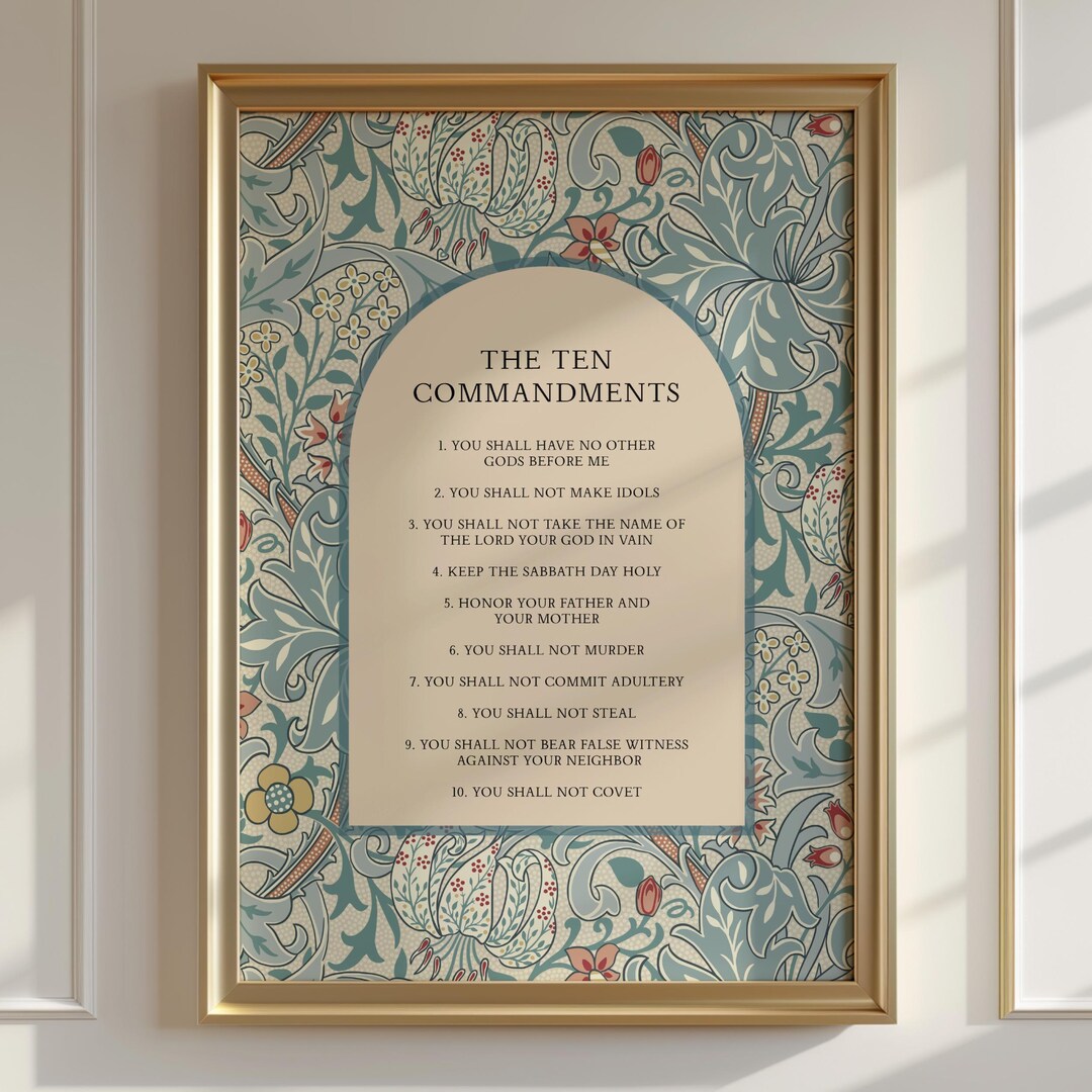 The 10 Commandments Wall Art, Botanical Christian Wall Art, Bible Verse ...