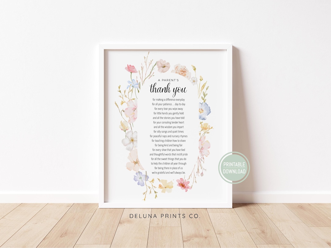 A Parents Thank You Printable Teachers Teaching Teacher's Day Wall Art ...