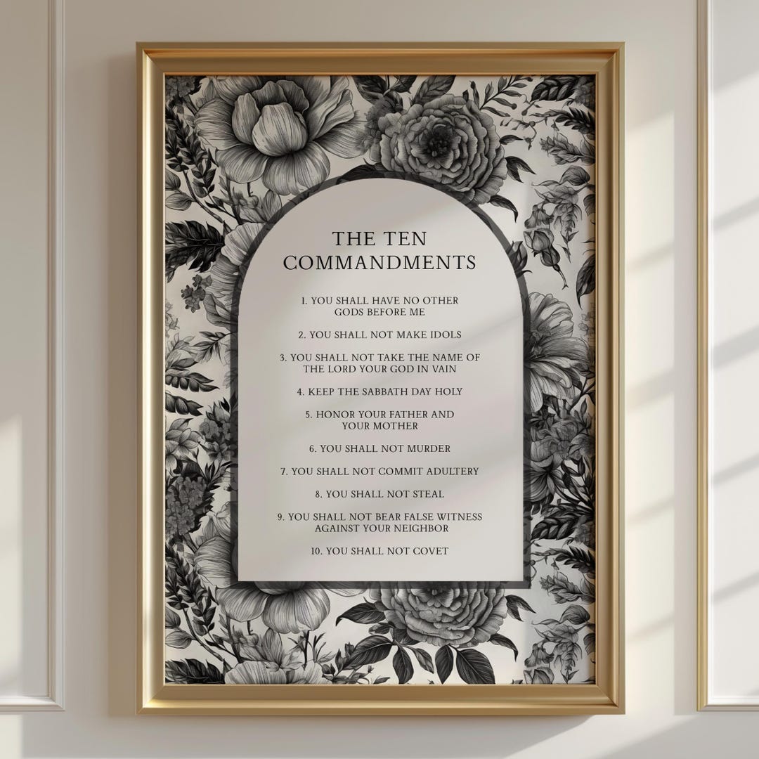 The Ten Commandments Bible Verse Wall Art, Vintage Style, Black Toile ...