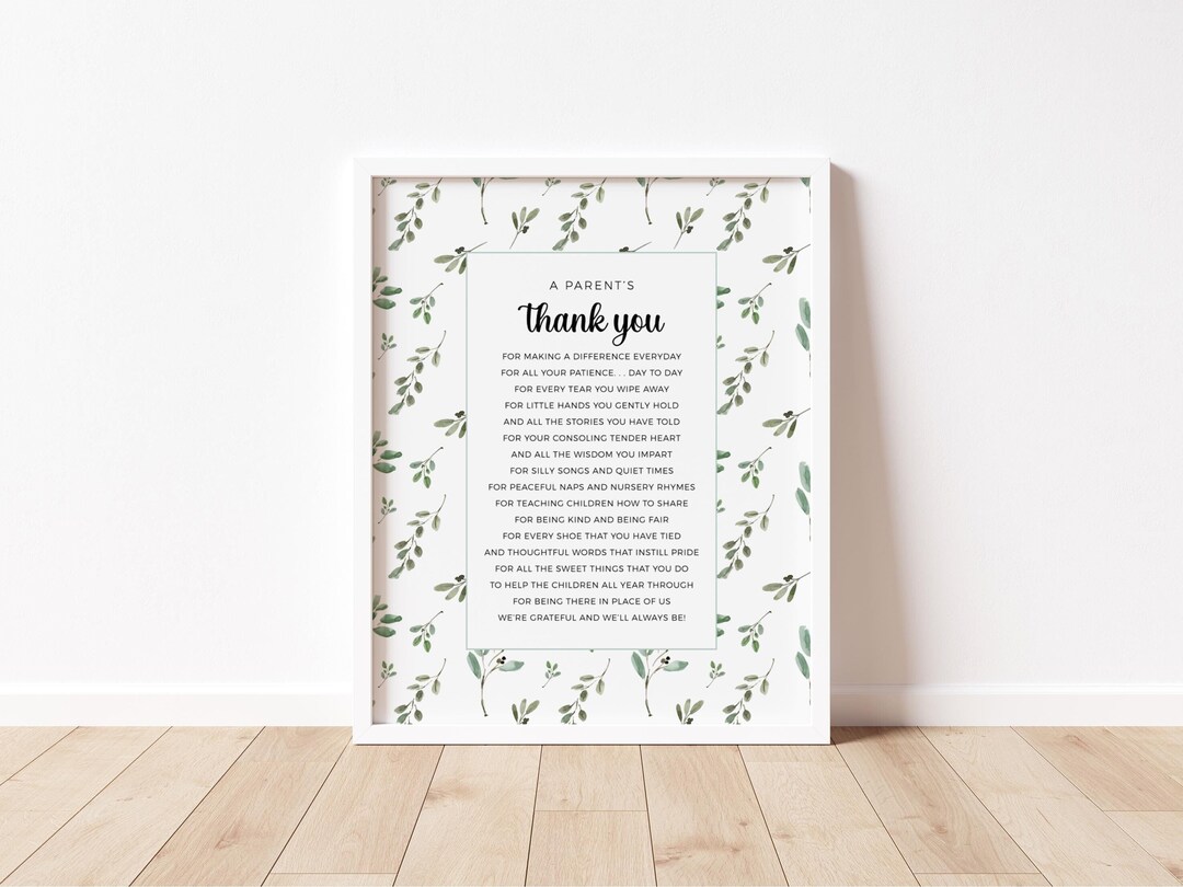 A Parents Thank You Printable Teachers Teaching Teacher's Day Wall Art ...