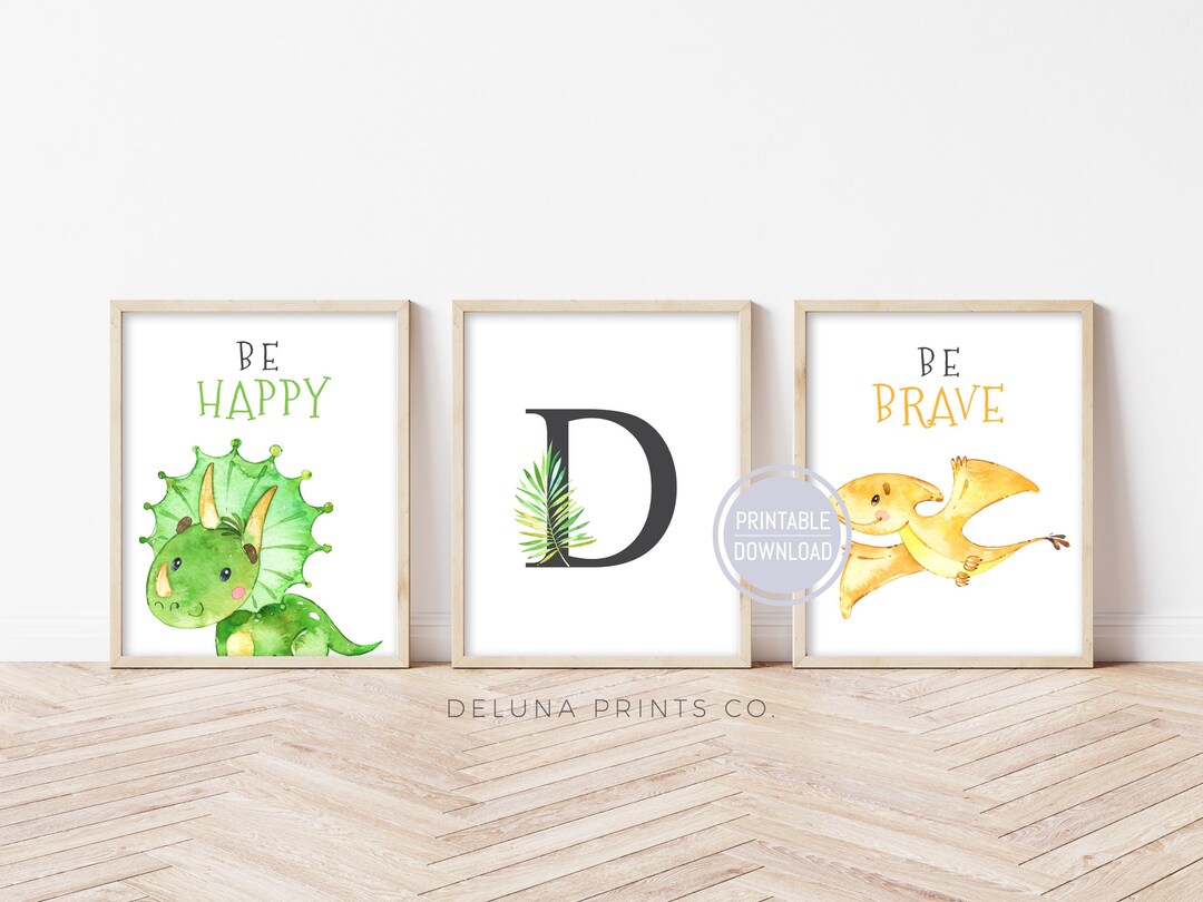 Dinosaur Initial Print, Dinosaur Wall Art Printable, Neutral Nursery ...
