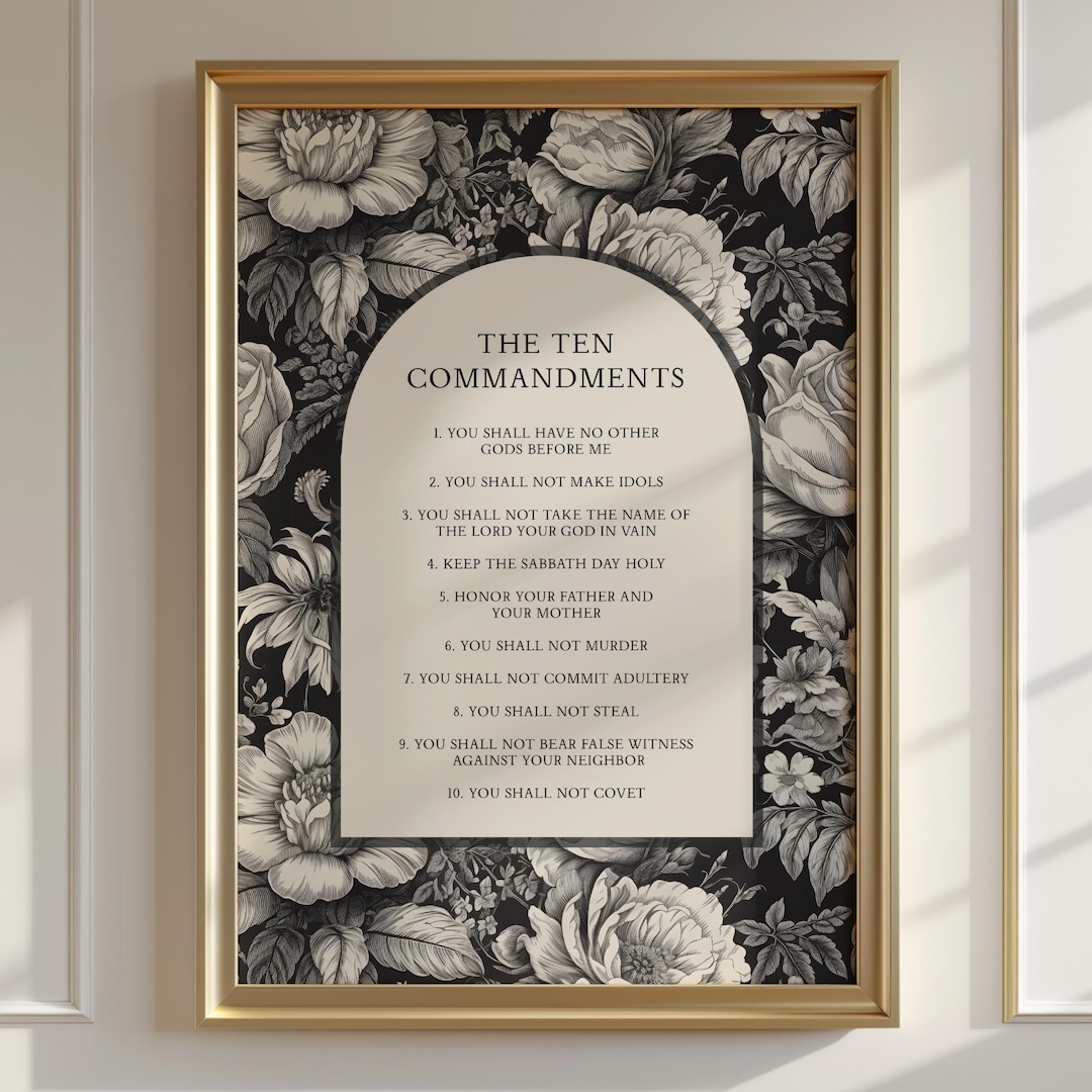 The Ten Commandments Bible Verse Wall Art, Vintage Style, Black Roses ...