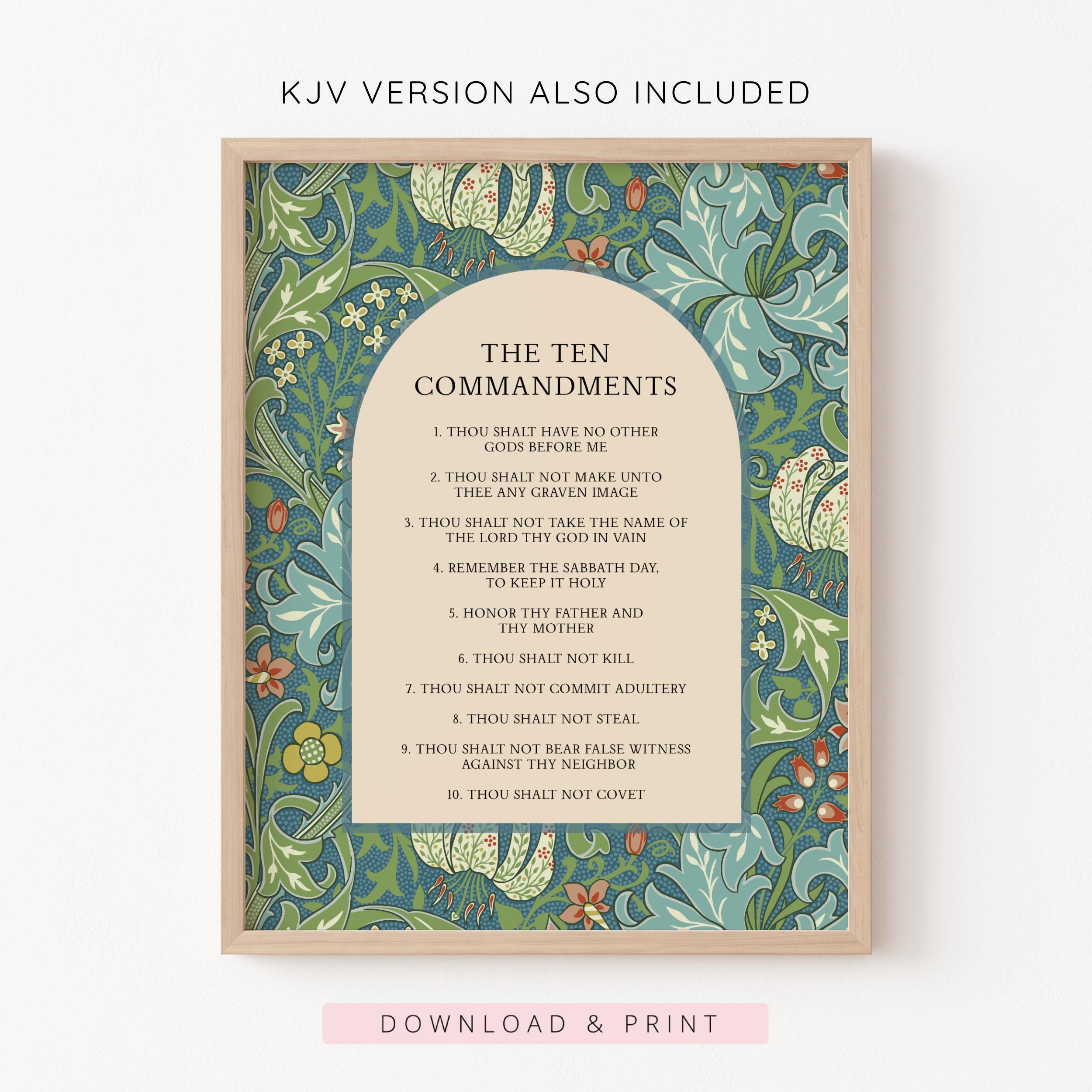 The Ten Commandments Bible Verse Wall Art, Vintage Style Scripture ...