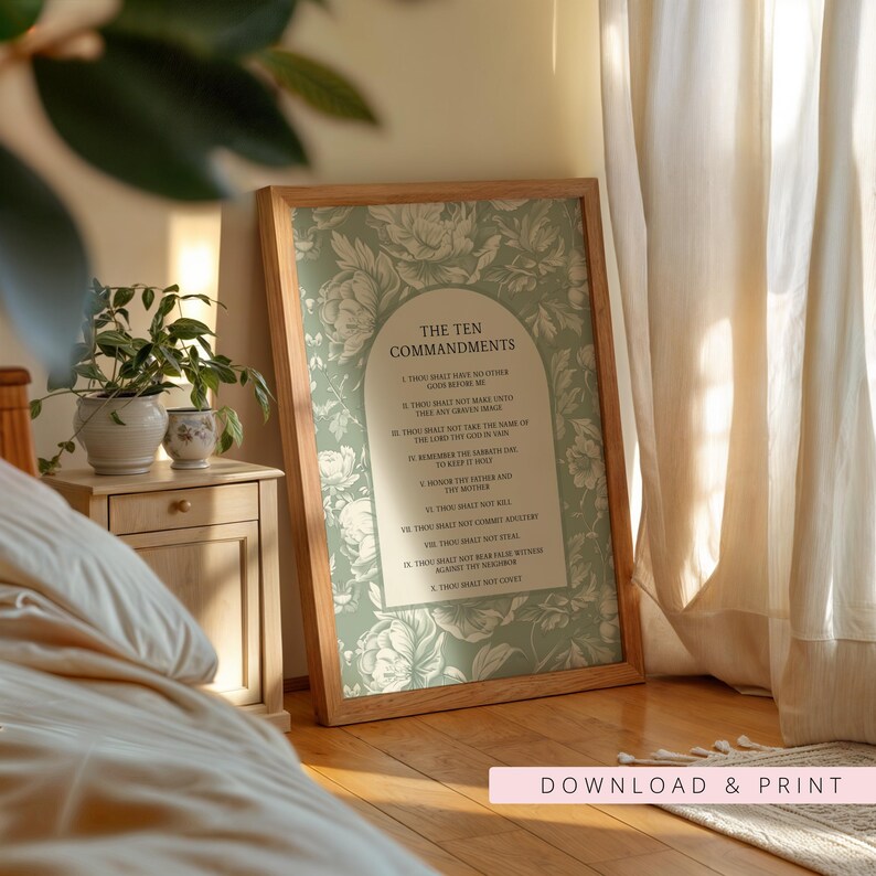 The 10 Commandments Wall Art, Green Roses Christian Wall Art, Bible ...