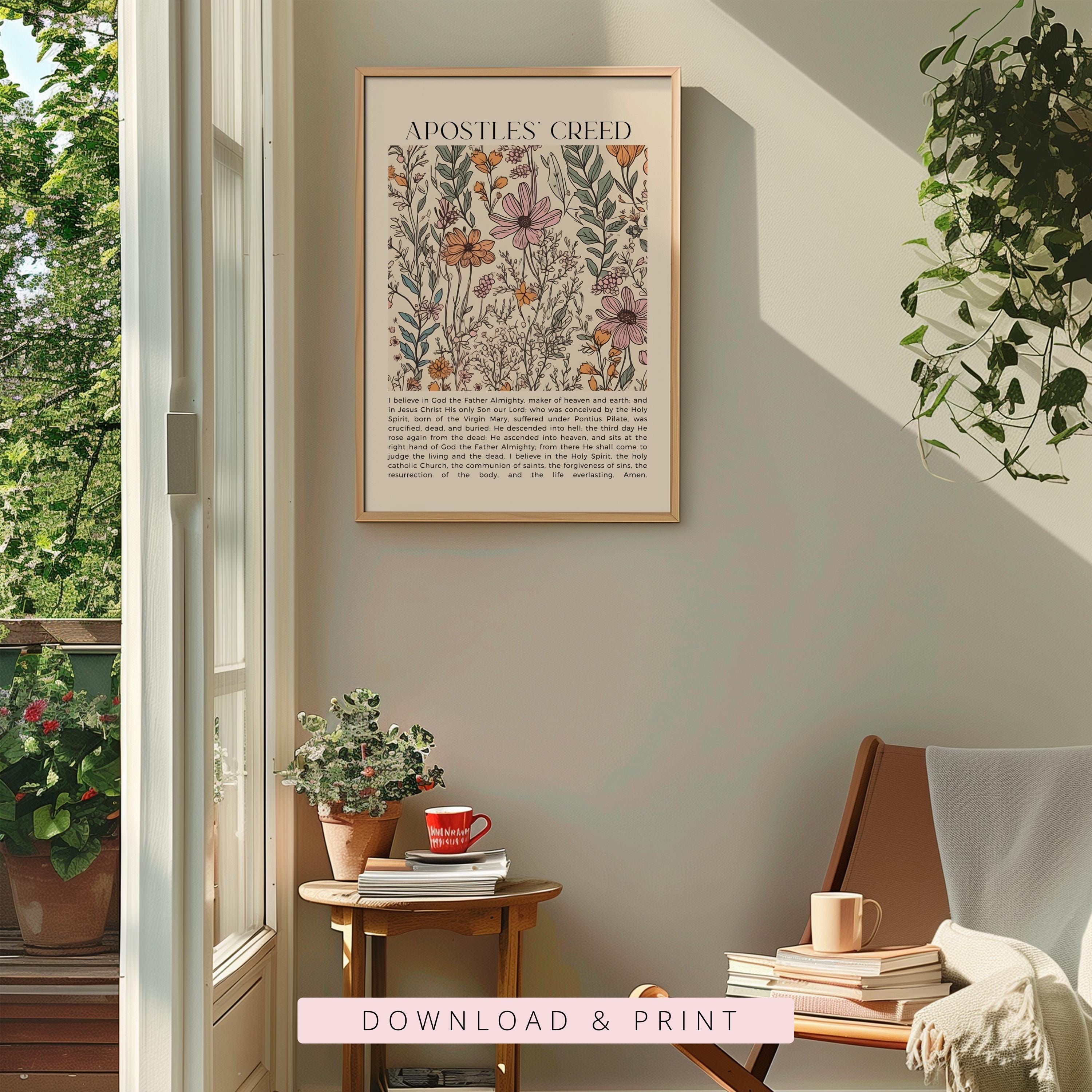 Catholic Prayer Print, Apostles' Creed Floral Christian Wall Art, Bible ...