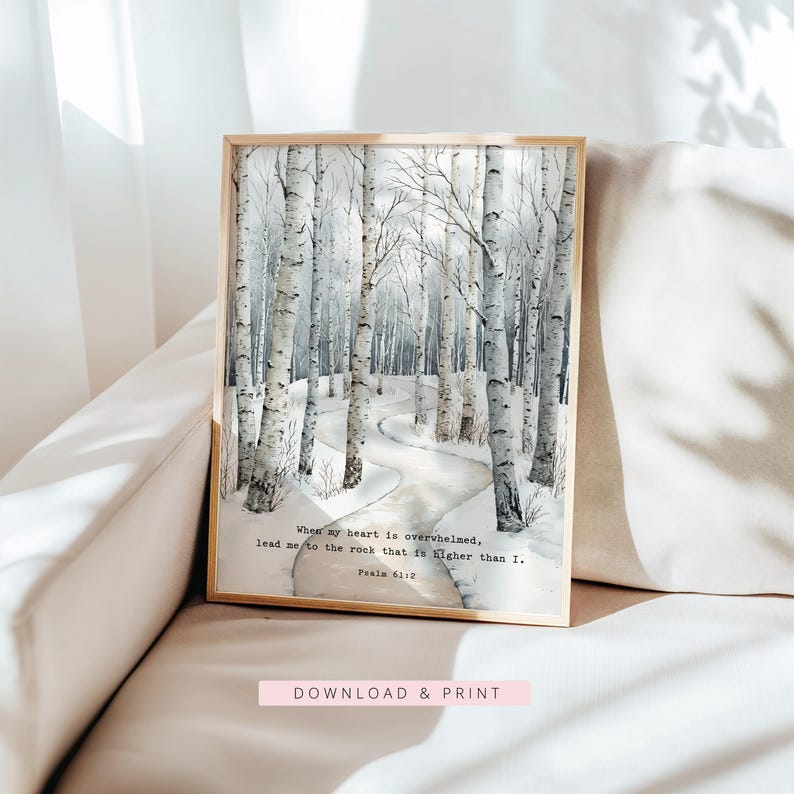 When My Heart is Overwhelmed, Psalm 61:2, Bible Verse Wall Art, Winter ...