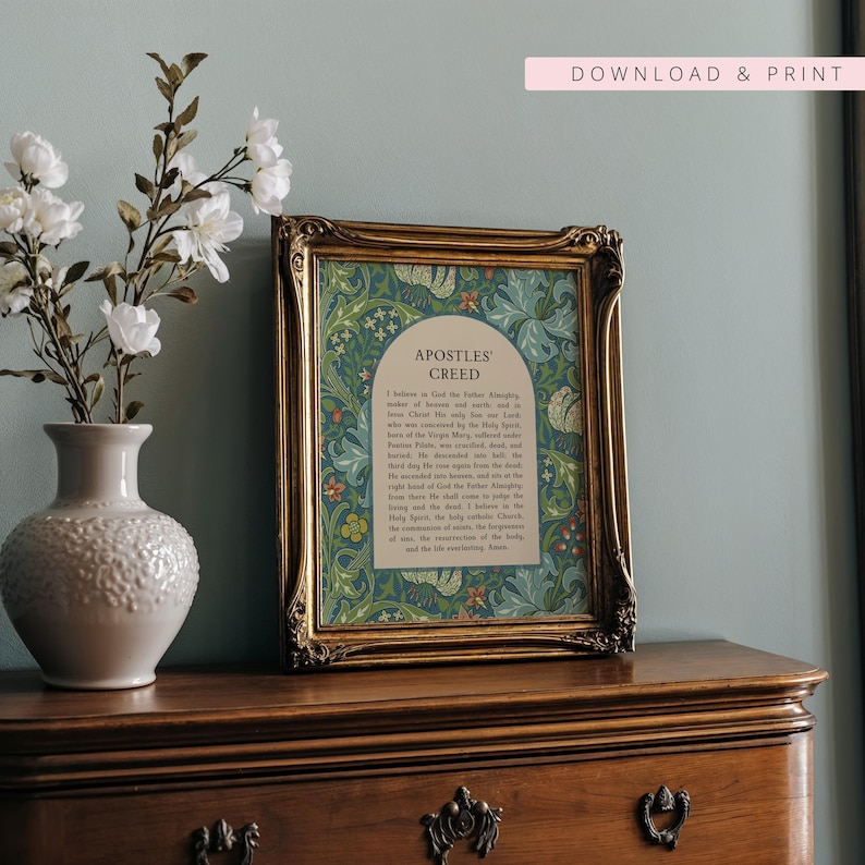 Apostles' Creed Christian Wall Art, Botanical Bible Verse Print, Floral ...