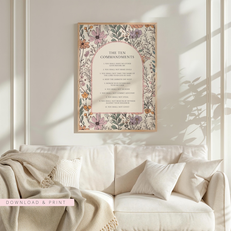 The Ten Commandments Bible Verse Wall Art, Vintage Style Scripture ...
