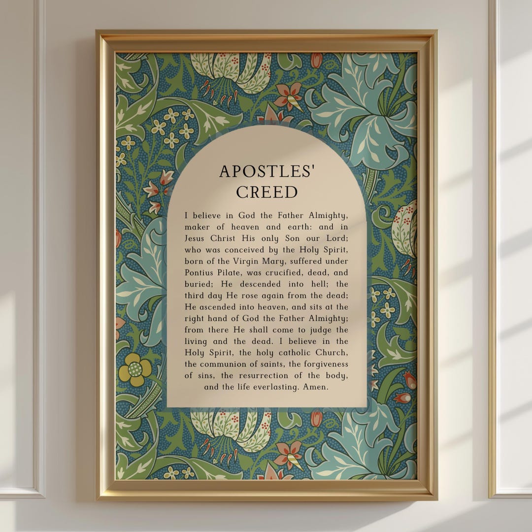 Apostles' Creed Christian Wall Art, Botanical Bible Verse Print, Floral ...