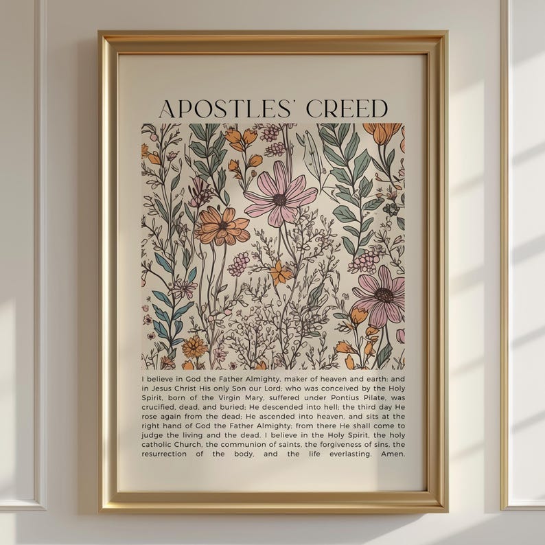 Apostles' Creed Floral Christian Wall Art, Bible Verse Print ...