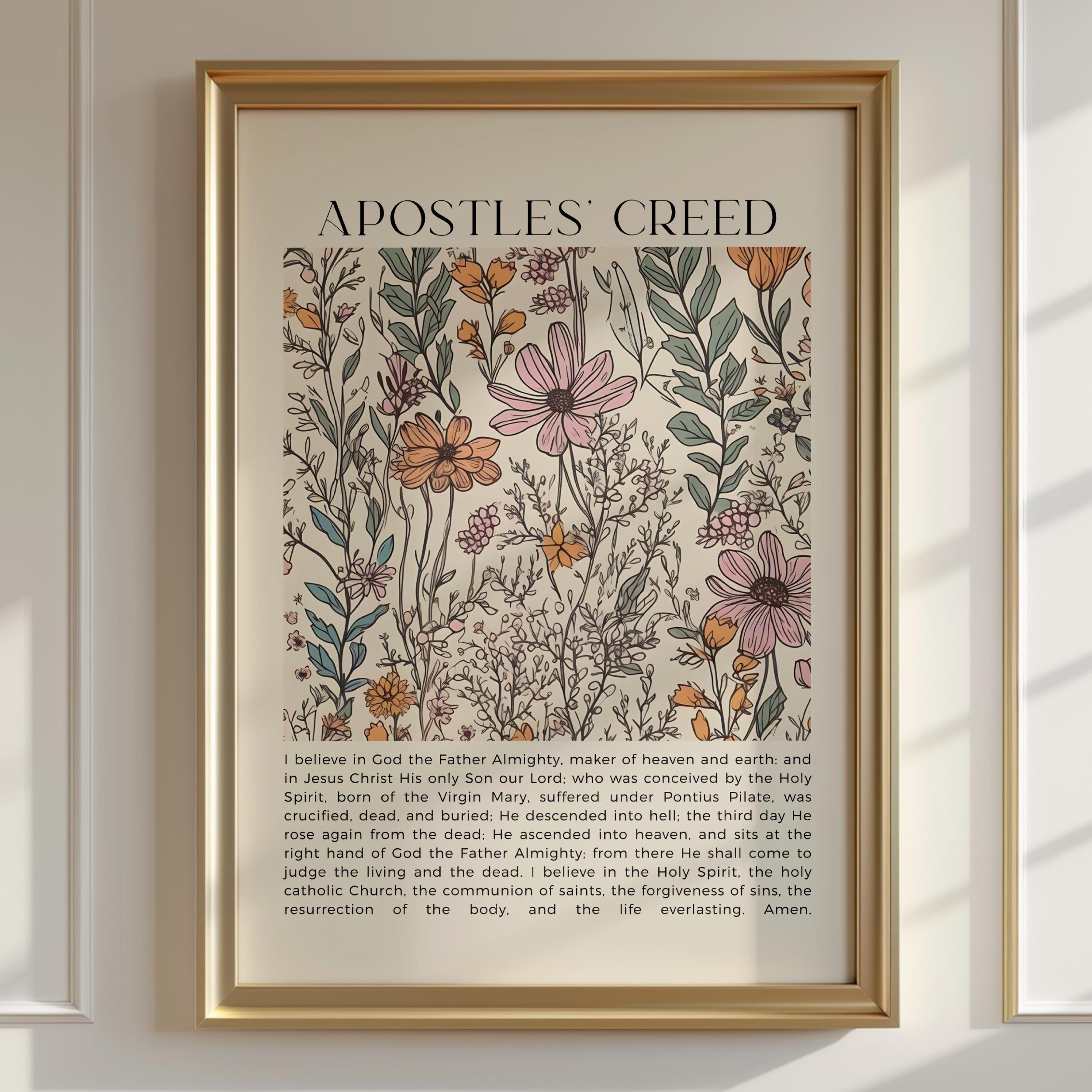 Catholic Prayer Print, Apostles' Creed Floral Christian Wall Art, Bible ...