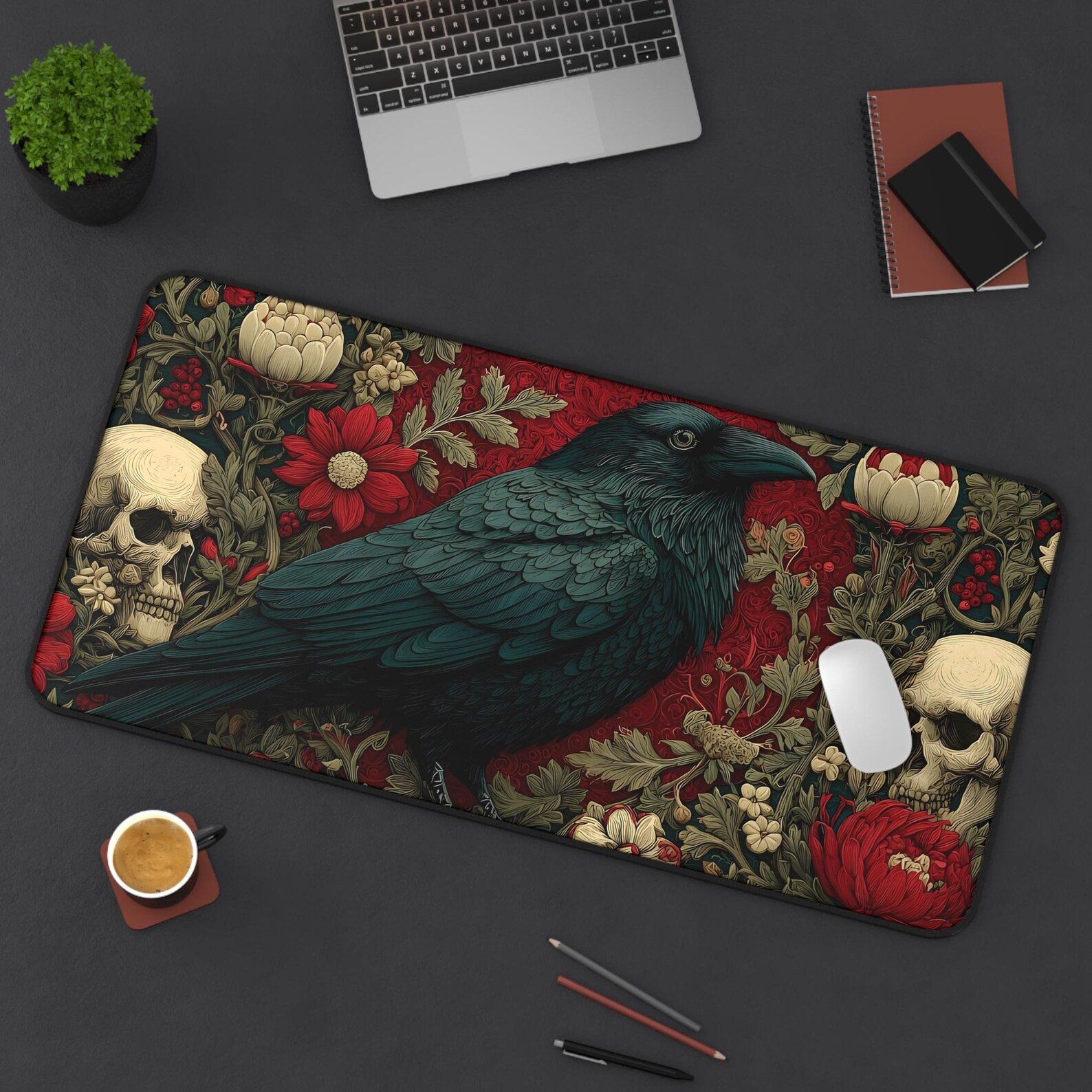 Raven Tapestry Desk Mat, Medieval Blackbird Desk Pad, Castle Decor Desk ...