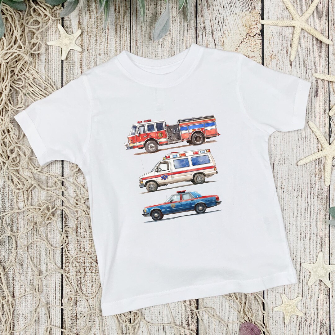 Emergency Rescue Vehicles Shirt - Police Car, Fire Truck Tee,ambulance ...