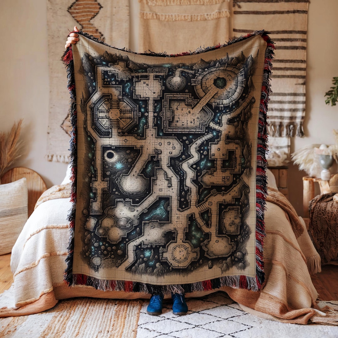 Woven Blanket, Huge Map Blanket, River Town, RPG Dnd Style, Velveteen ...