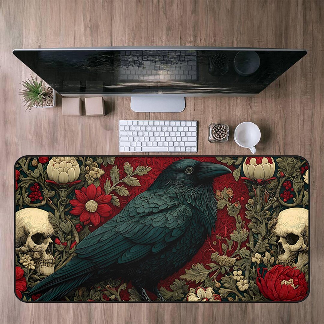 Raven Tapestry Desk Mat, Medieval Blackbird Desk Pad, Castle Decor Desk ...